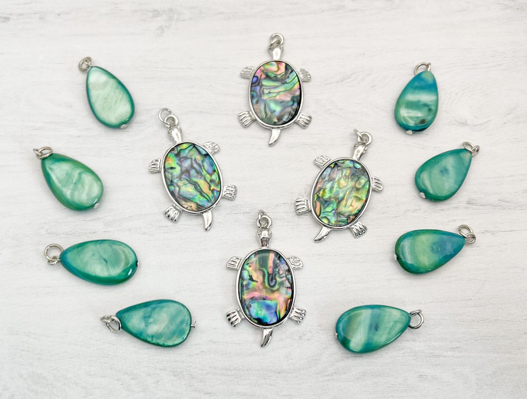 12-piece Abalone Shell Turtles With Teal Shell Drop Charms | Custom ...