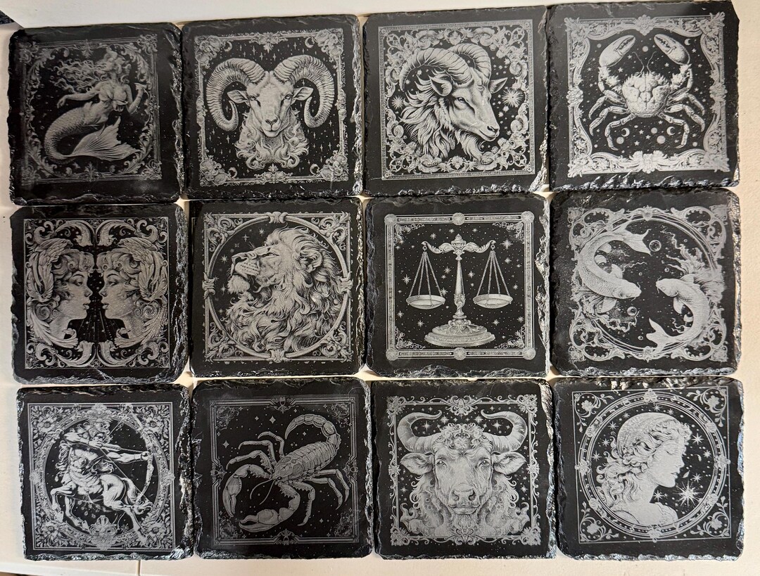 Zodiac Collection 4x4 Slate Coasters Laser Engraved With the 12 ...