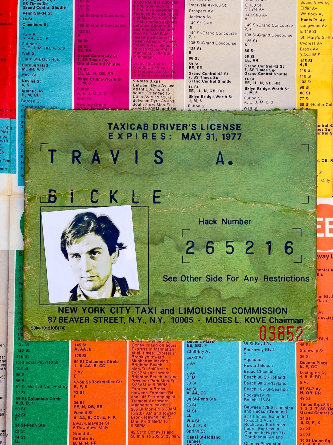 Taxi Driver Fan Made Movie Prop: Travis Bickle NYC Taxi Cab Driver's ...