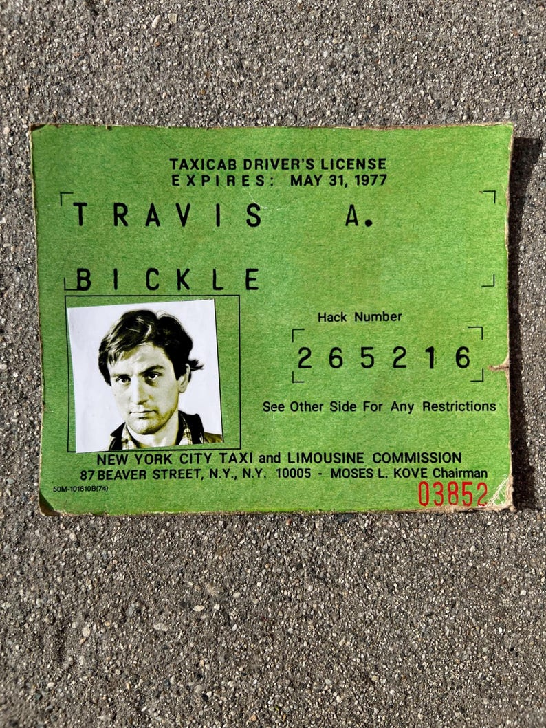 Taxi Driver Movie Prop Fan Made Handmade Distressed Travis Bickle New York City Taxi Cab Drivers ...
