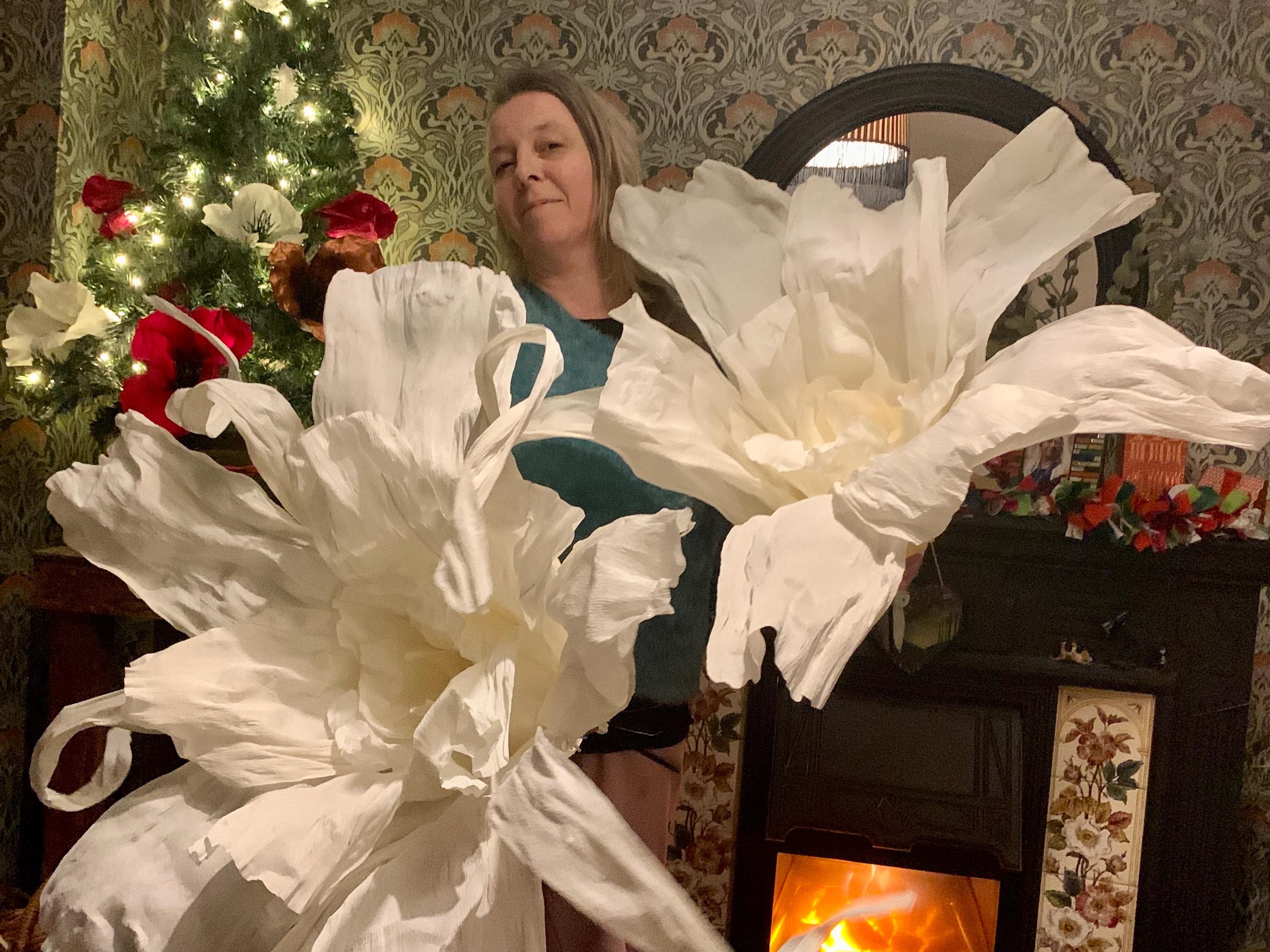 Set of 3 Christmas Tree Crepe Paper Flowers. 3 Different Size Ranges ...