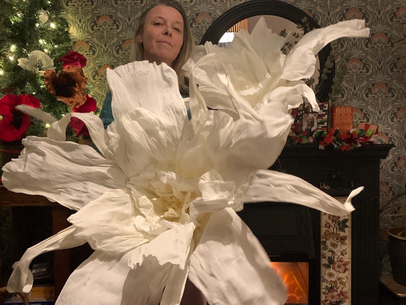 Set of 3 Christmas Tree Crepe Paper Flowers. 3 Different Size Ranges ...