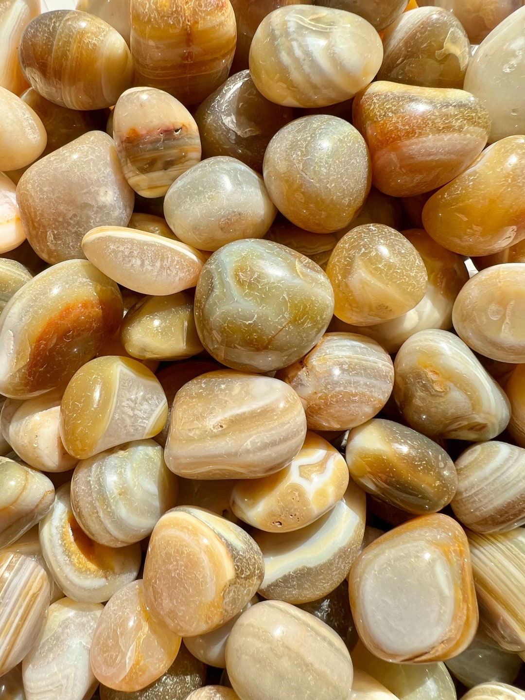 Set of 5 Banded Agate Tumbled Stone, Healing Agate Crystal Tumbled Rock ...