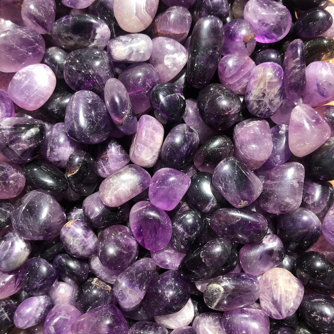 Amethyst Tumble Stone Set, Purple Healing Crystal Tumbled Pocket Rock ...