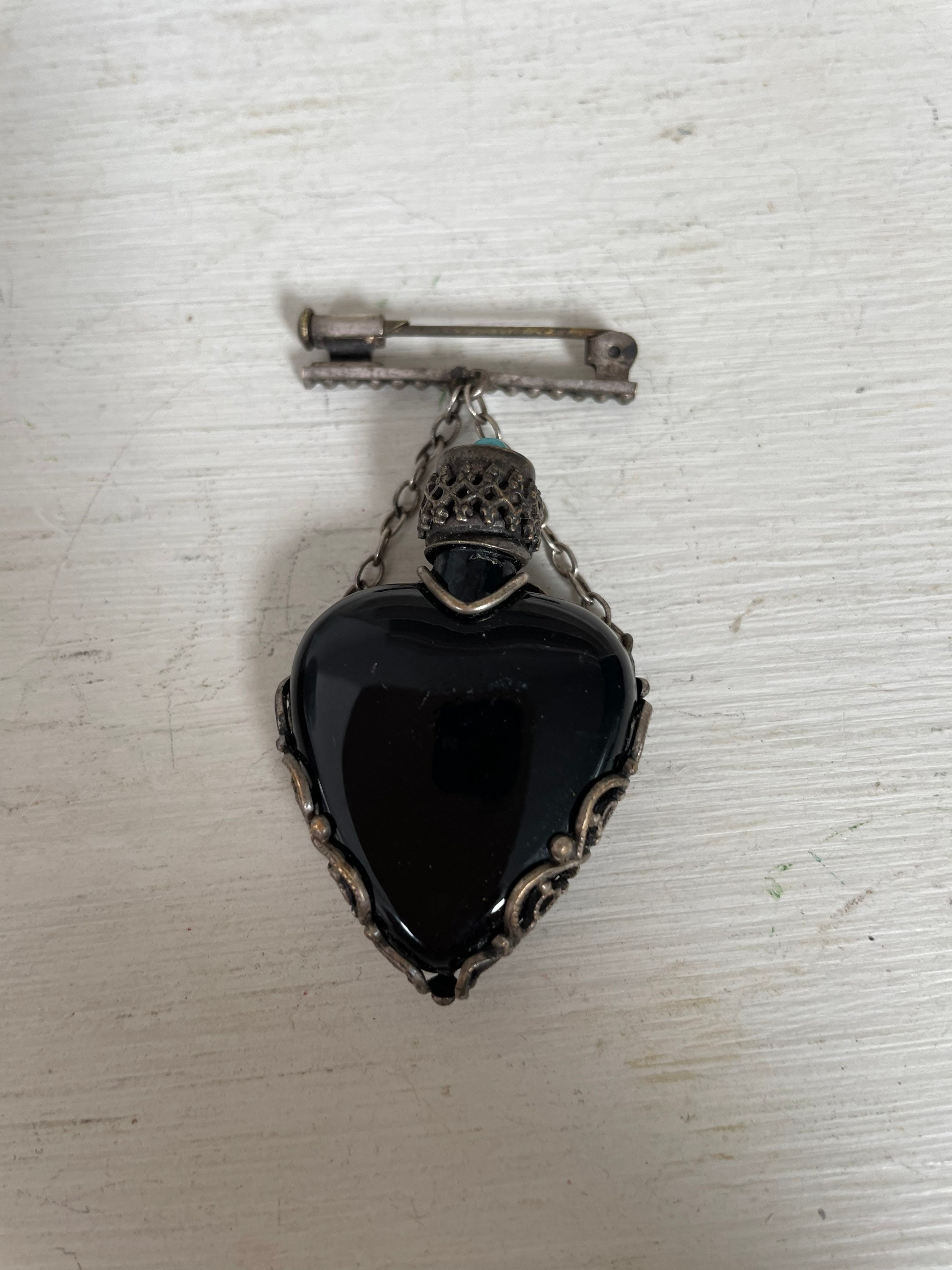 Vintage Turquoise Beaded Heart Perfume Bottle Brooch - Etsy