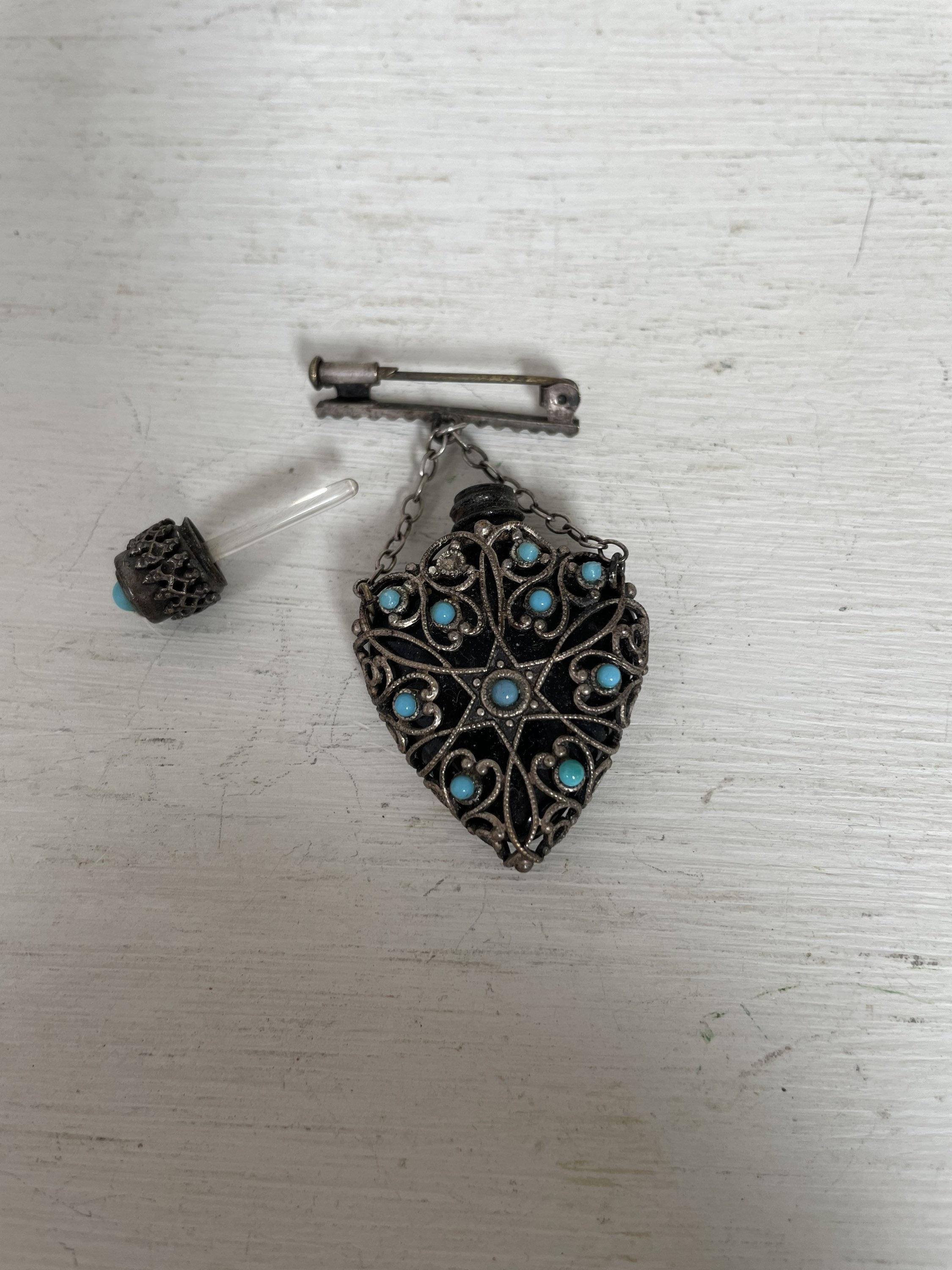 Vintage Turquoise Beaded Heart Perfume Bottle Brooch - Etsy