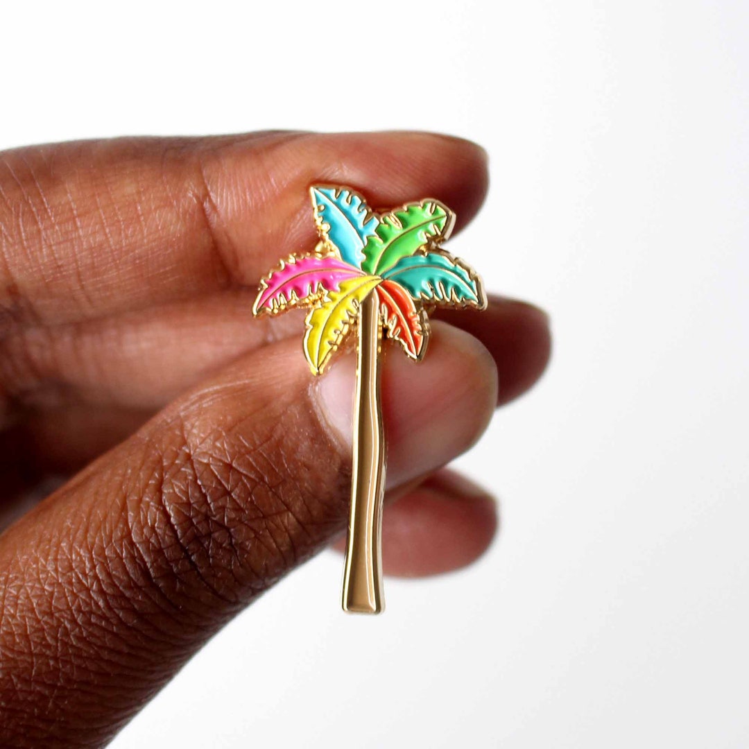 Palm Tree Enamel Pin Badge - Tropical - Caribbean - Gold Plated - Green ...