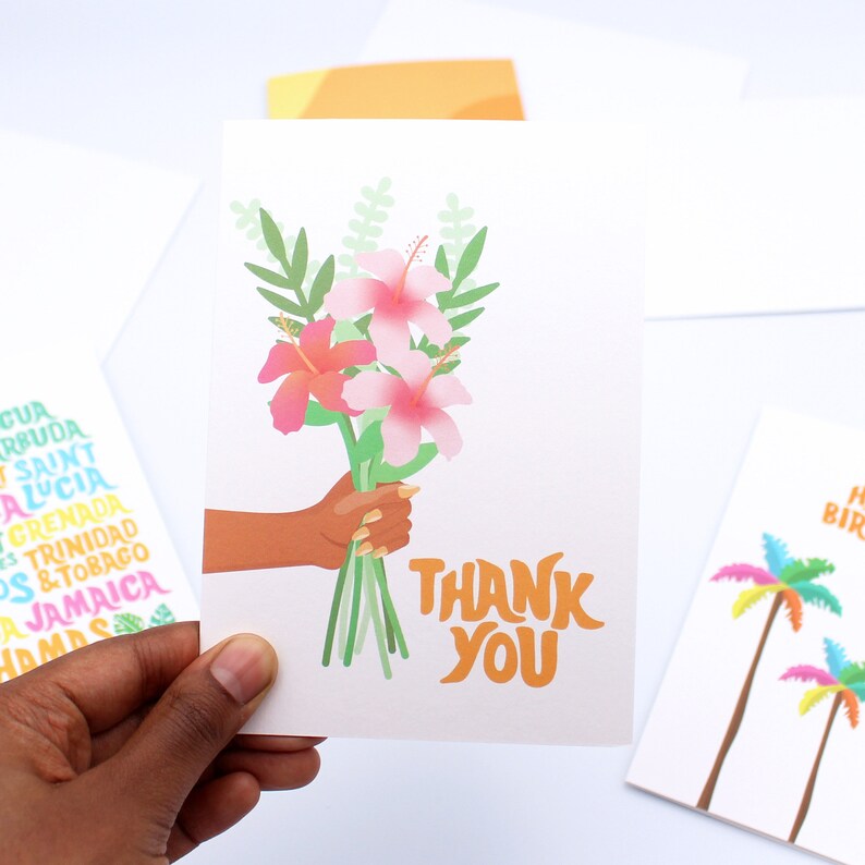 Thank You Card - Colourful - Tropical - Flowers Bouquet - Caribbean ...