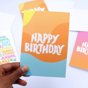 Happy Birthday Wave Card - Colourful - Tropical - Sunset - Caribbean ...