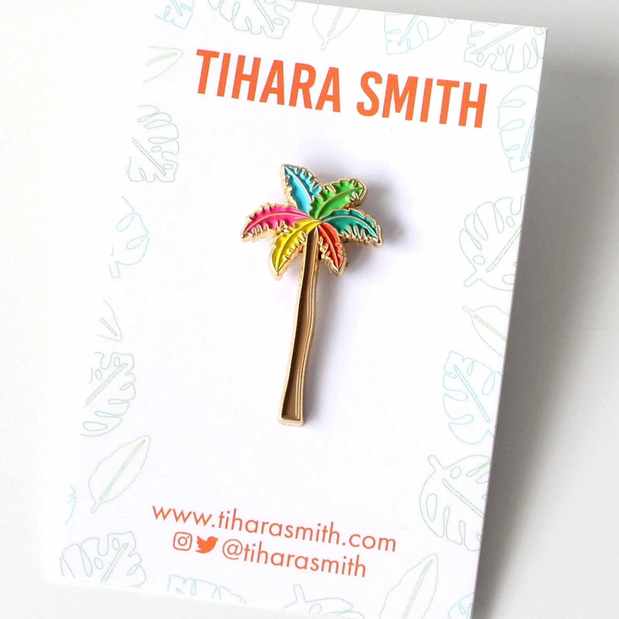 Palm Tree Enamel Pin Badge - Tropical - Caribbean - Gold Plated - Green ...
