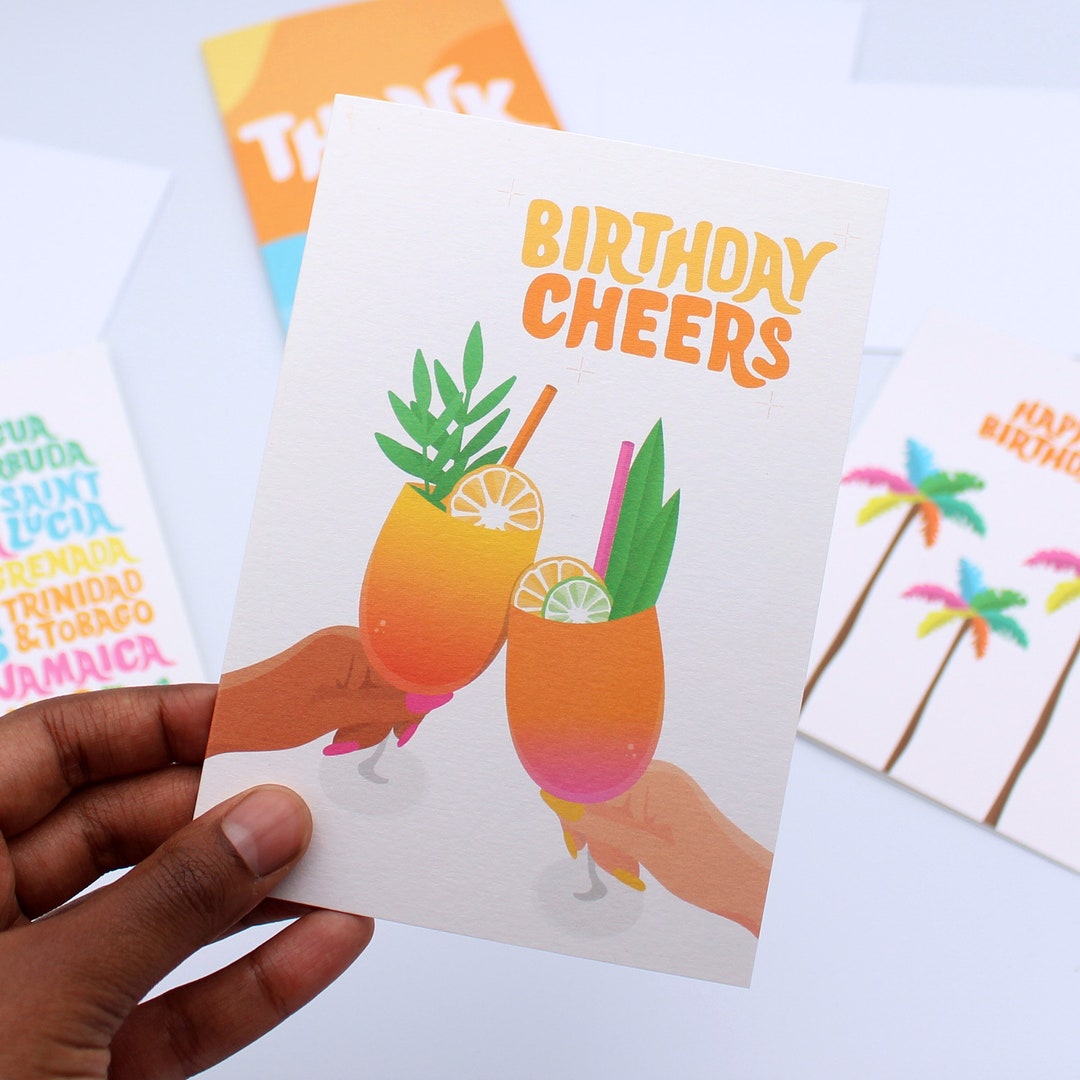 Birthday Cheers Birthday Card Rum Cocktail Tropical Caribbean Greeting ...
