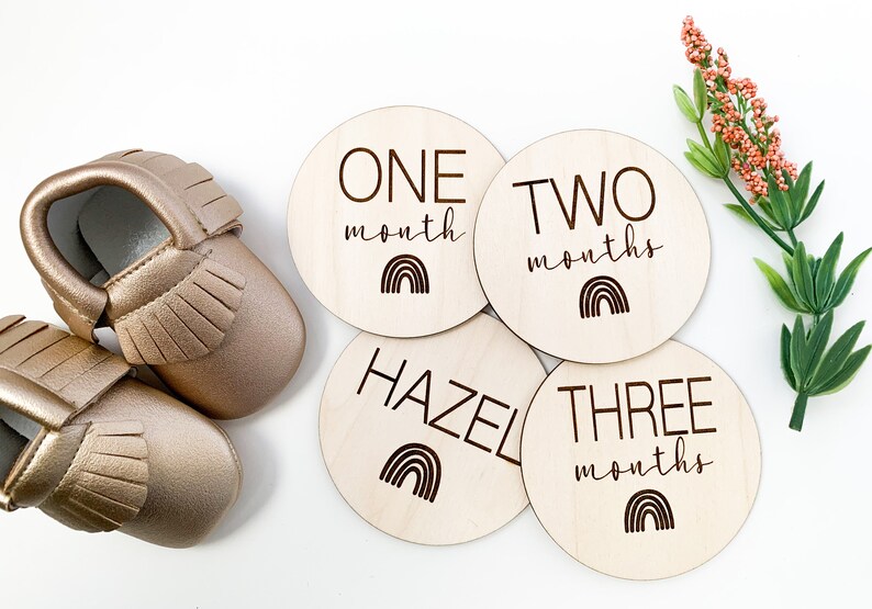 Rainbow Baby Milestone Tag Monthly Marker Circle Wooden - Etsy