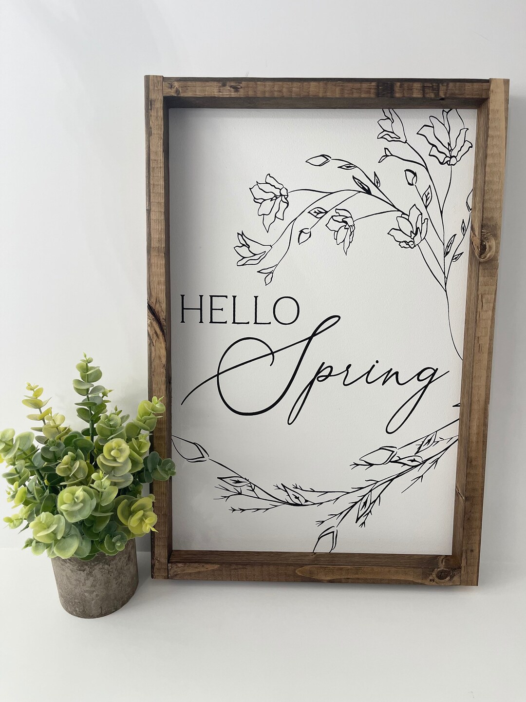 Hello Spring Sign - Floral - Easter - Farmhouse Framed Sign - Spring ...