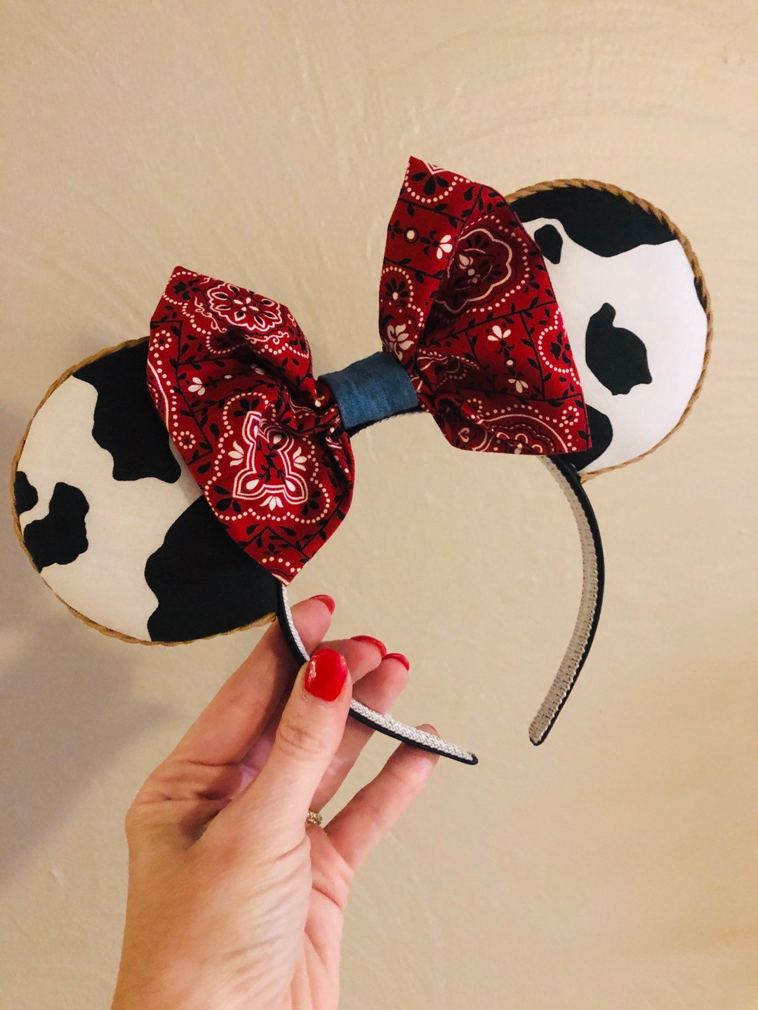 Adorable Cowgirl Ears Headband Cow Print & Red Bandanna - Etsy