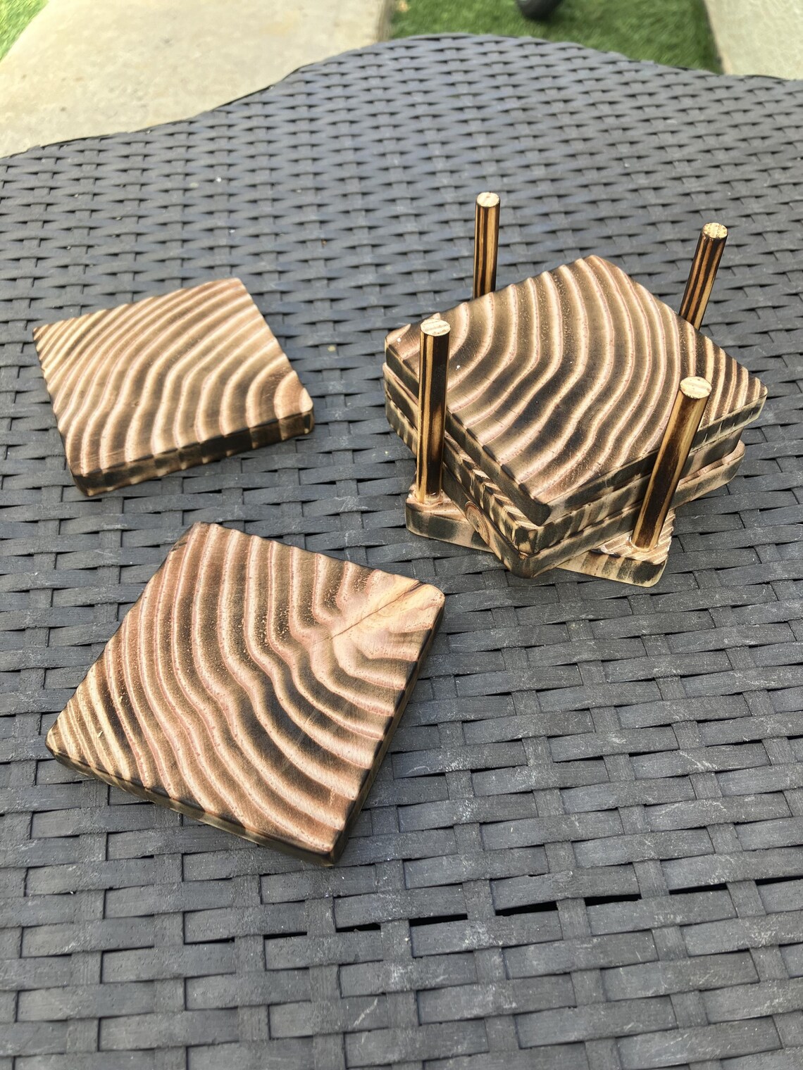 Rustic Modern burnt Wood Coaster Set of 5 - Etsy