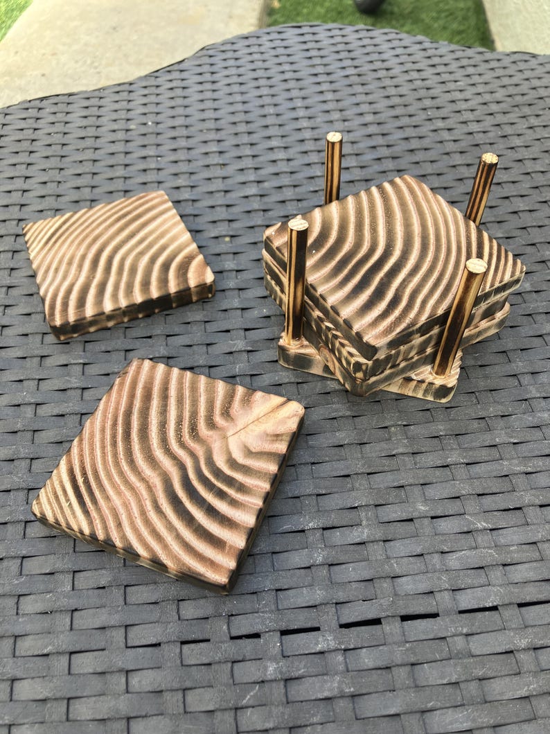 Rustic Modern burnt Wood Coaster Set of 5 - Etsy