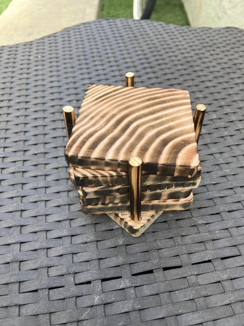 Rustic Modern burnt Wood Coaster Set of 5 - Etsy