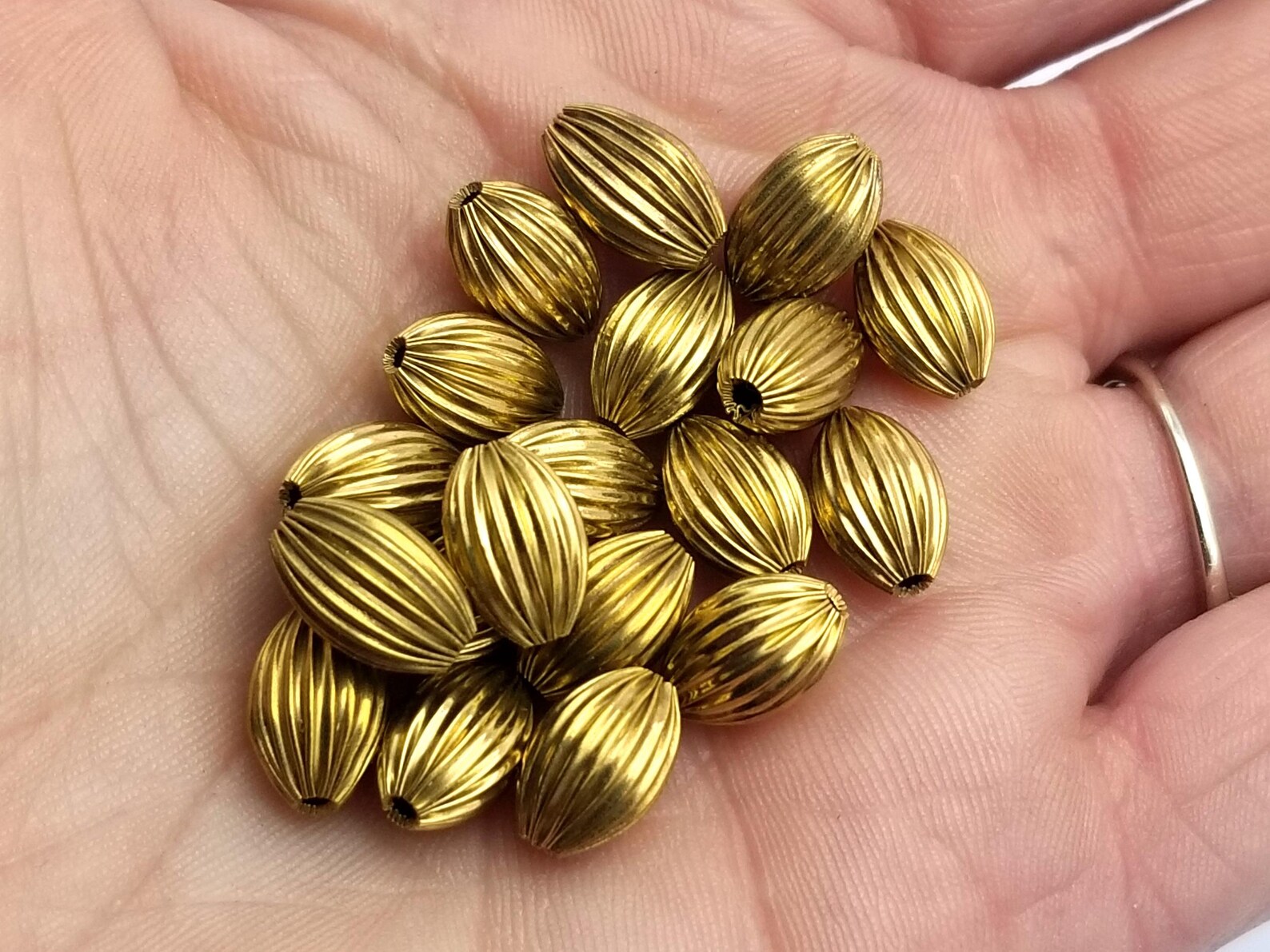 10mm Metal Bead Corrugated Brass gold Color Oval Pack of 30 - Etsy