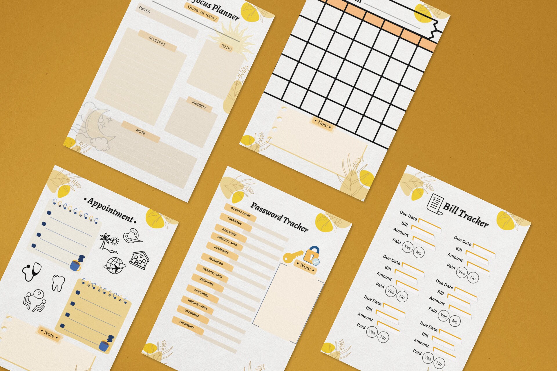 Digital Editable ADHD Planner Time Tracking Bills Managment Password ...