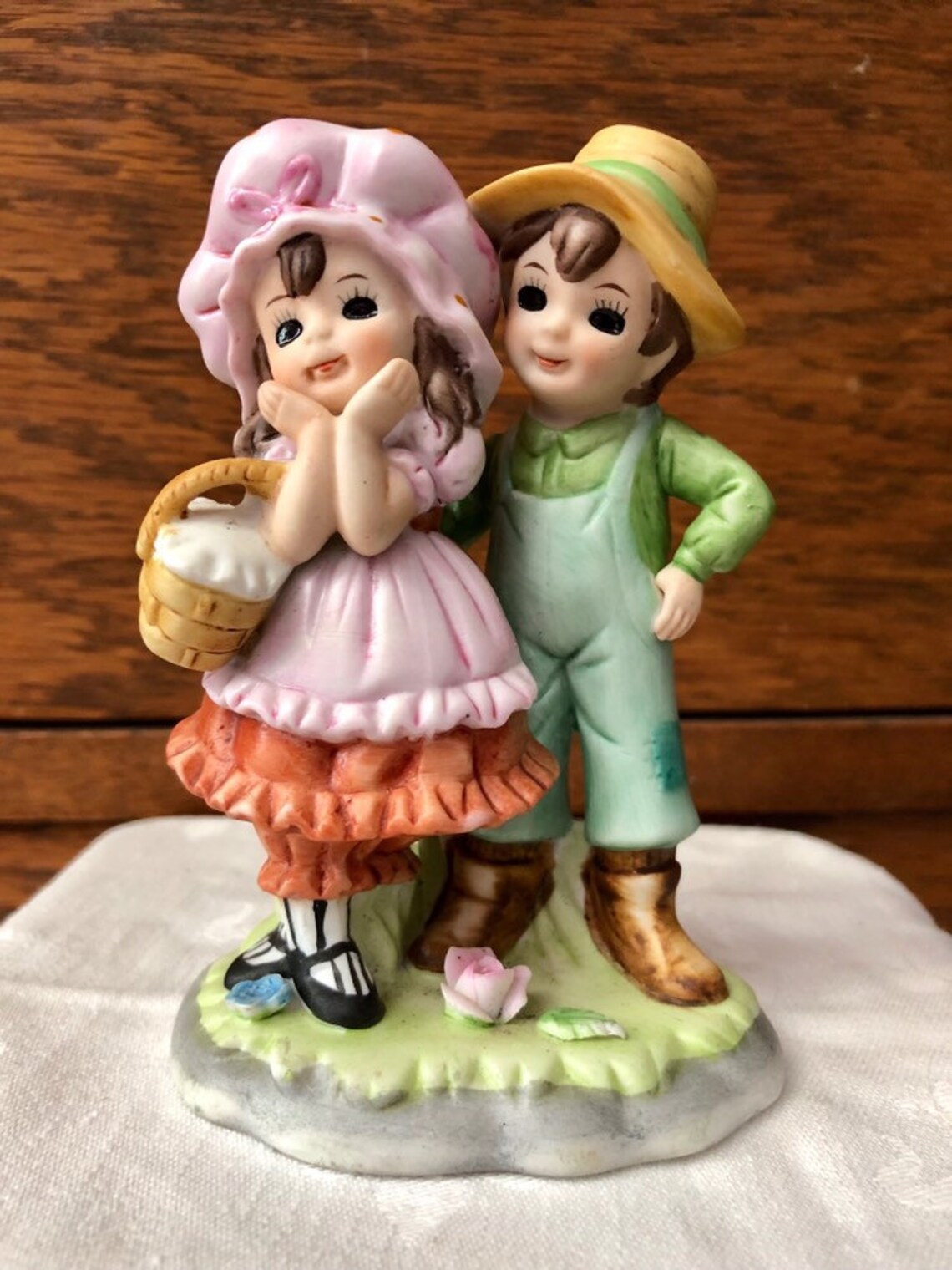 Lefton Vintage Hand Painted Farm Boy and Girl Ceramic Figurine | Etsy