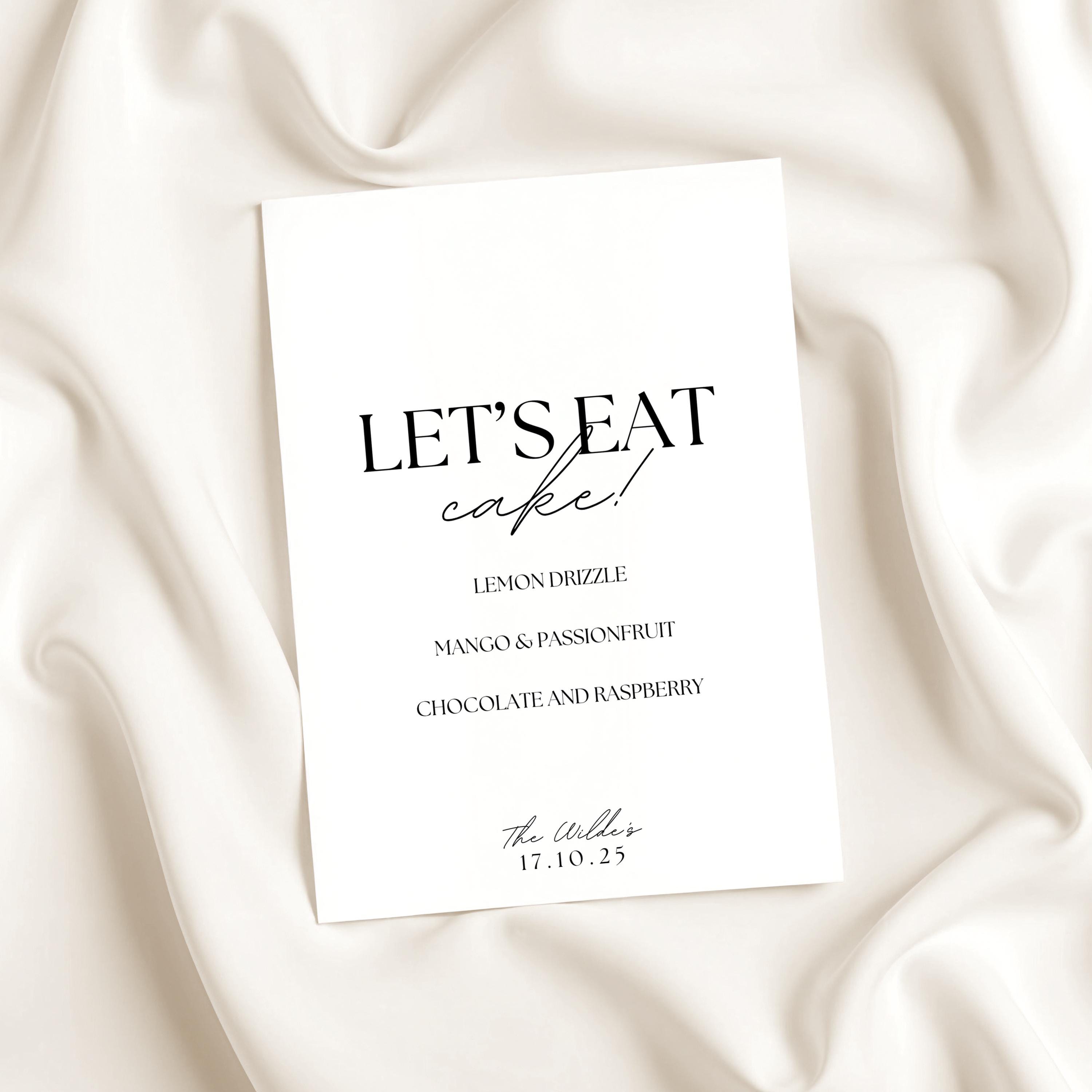 Wedding Cake Personalised Sign Printable Template 5x7 'let's Eat Cake ...