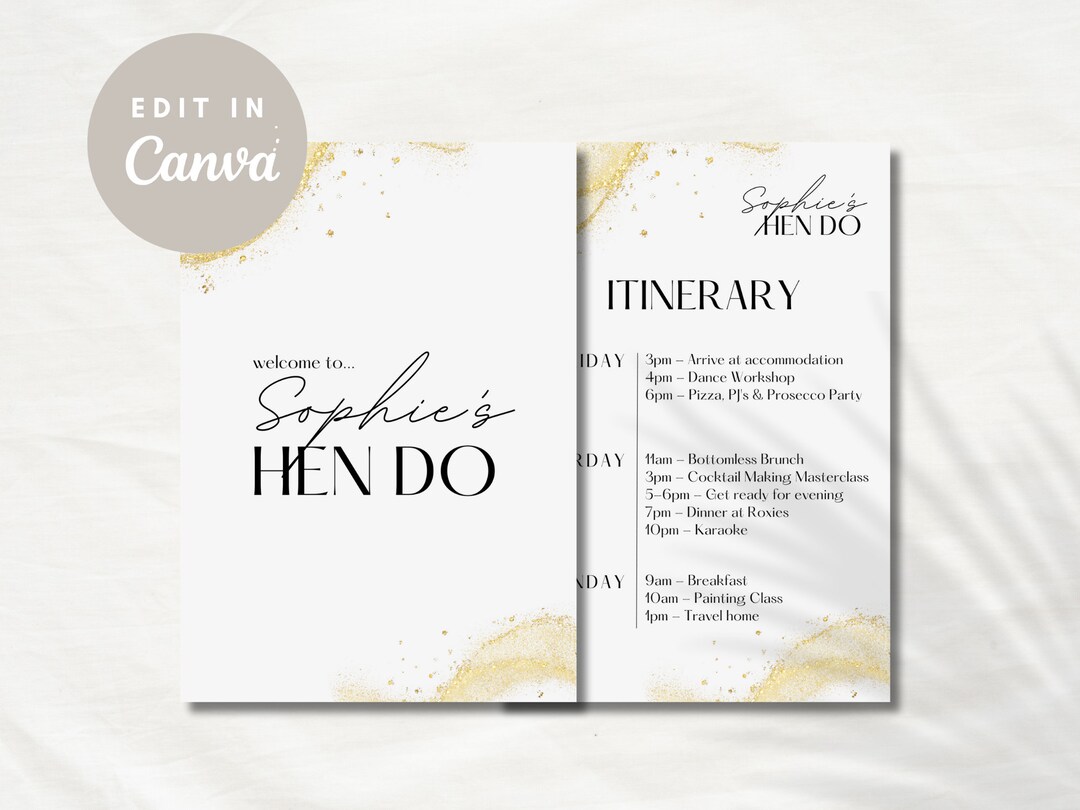 Hen Do Welcome Sign Template, Hen Do Itinerary Template, Hen Party ...