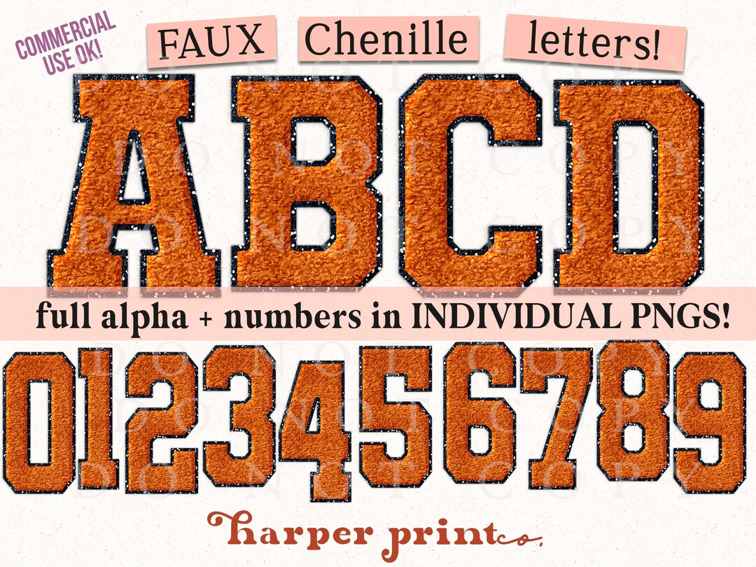 Auburn Faux Chenille Alphabet PNG Varsity Letters, Orange & Gold ...