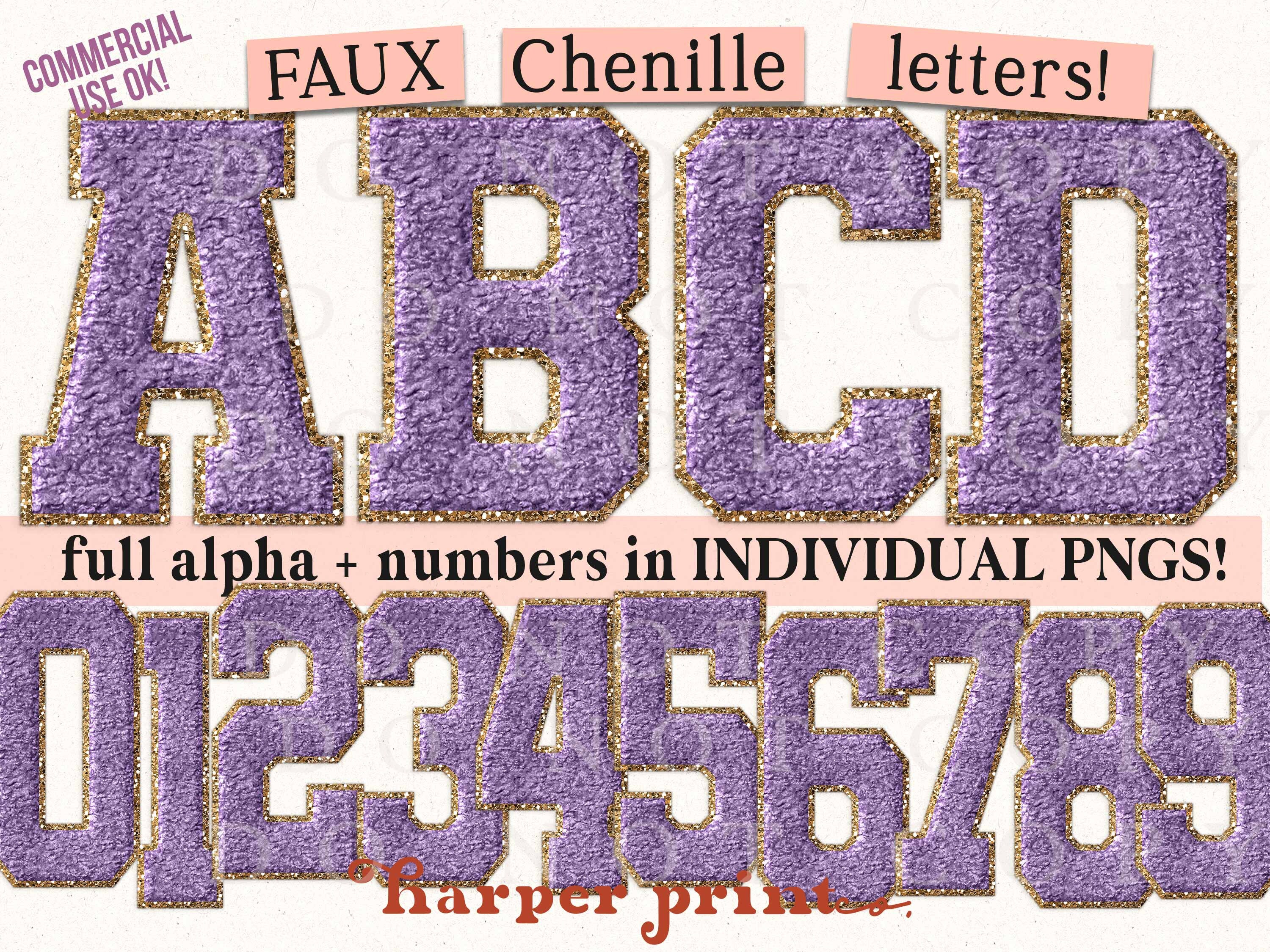 Purple Faux Chenille Alphabet PNG Varsity Letters, Sublimation Designs ...