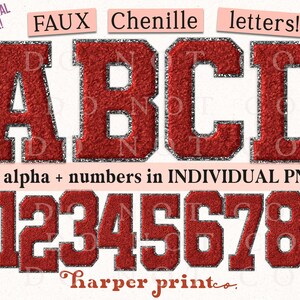 Red and Silver Faux Chenille Alphabet PNG Varsity Letters, Christmas ...