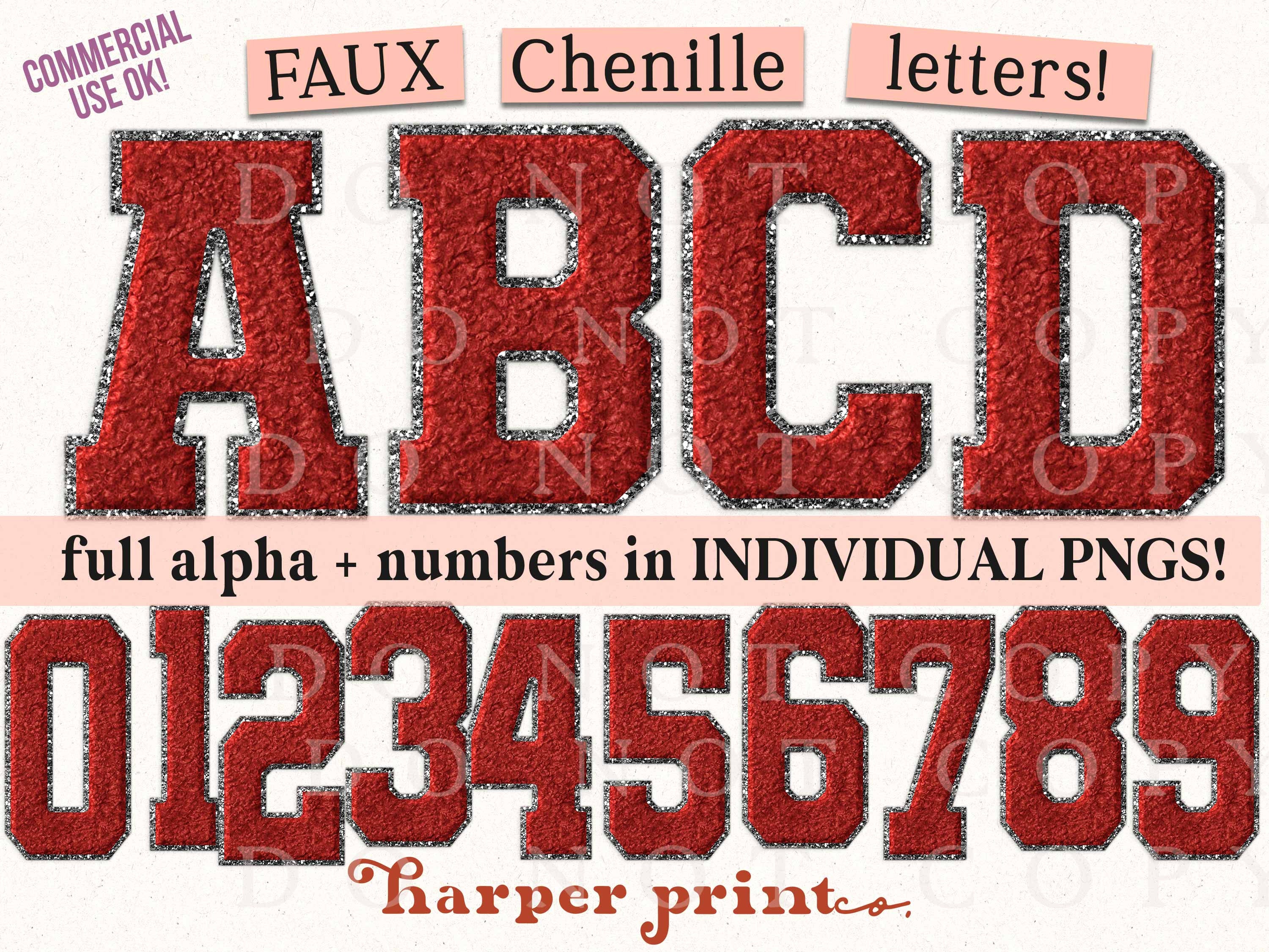 Red and Silver Faux Chenille Alphabet PNG Varsity Letters - Etsy