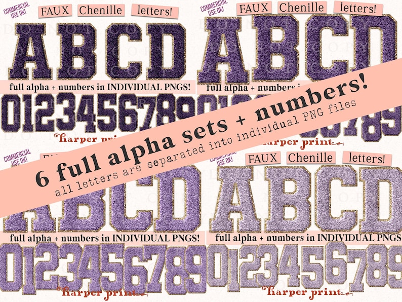 Purple and Gold Faux Chenille Alphabet PNG Varsity Letters, Sublimation ...