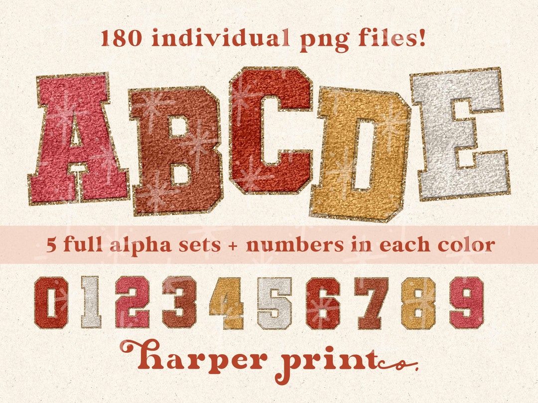 Varsity Letters Faux Chenille Alphabet PNG, Boho, Burnt Orange, Patches ...