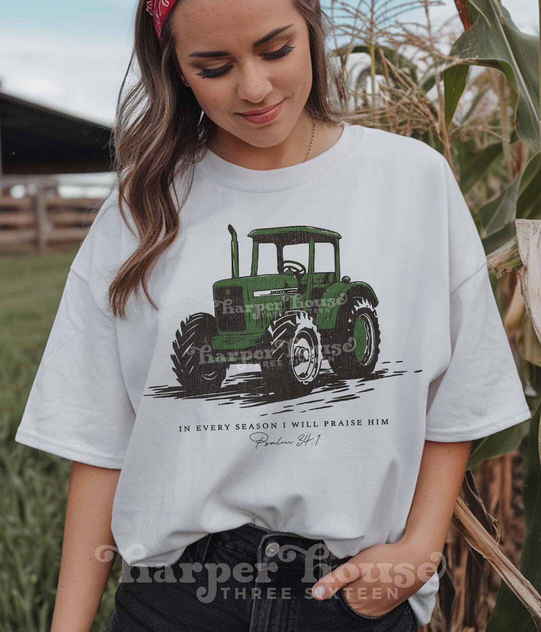 Green Tractor PNG Faith and Farming Tshirt Designs Christian Farmer ...