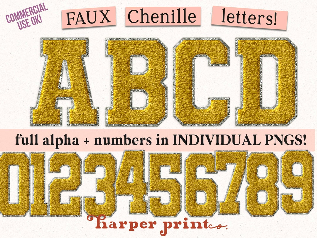 Gold Faux Chenille Alphabet PNG Varsity Letters Sublimation Designs ...