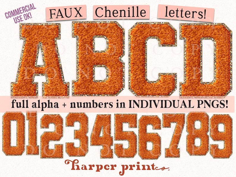 Auburn Faux Chenille Alphabet PNG Varsity Letters Orange & - Etsy