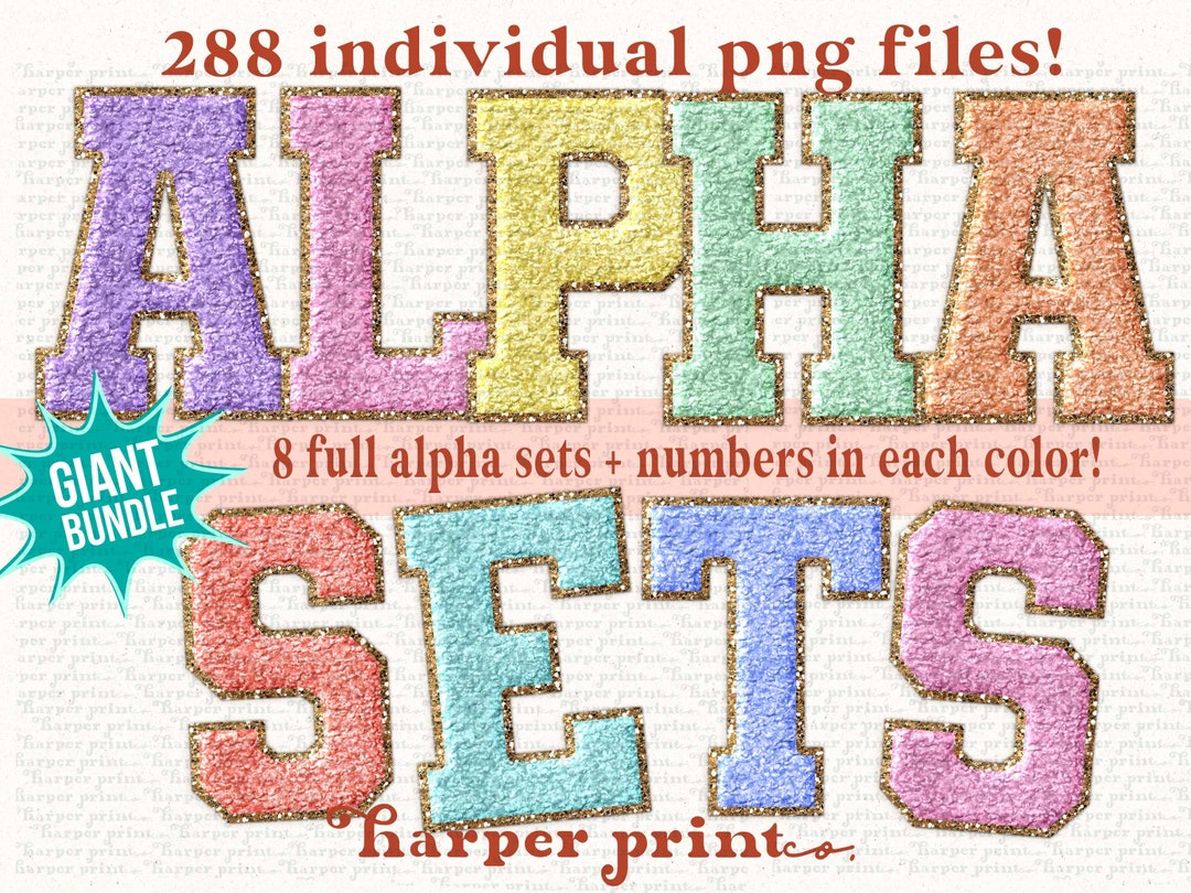 Pastel Faux Chenille Alphabet PNG Varsity Letters, Sublimation Designs ...