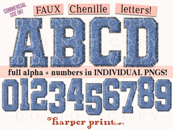 Blue and Silver Faux Chenille Alphabet PNG Varsity Letters - Etsy