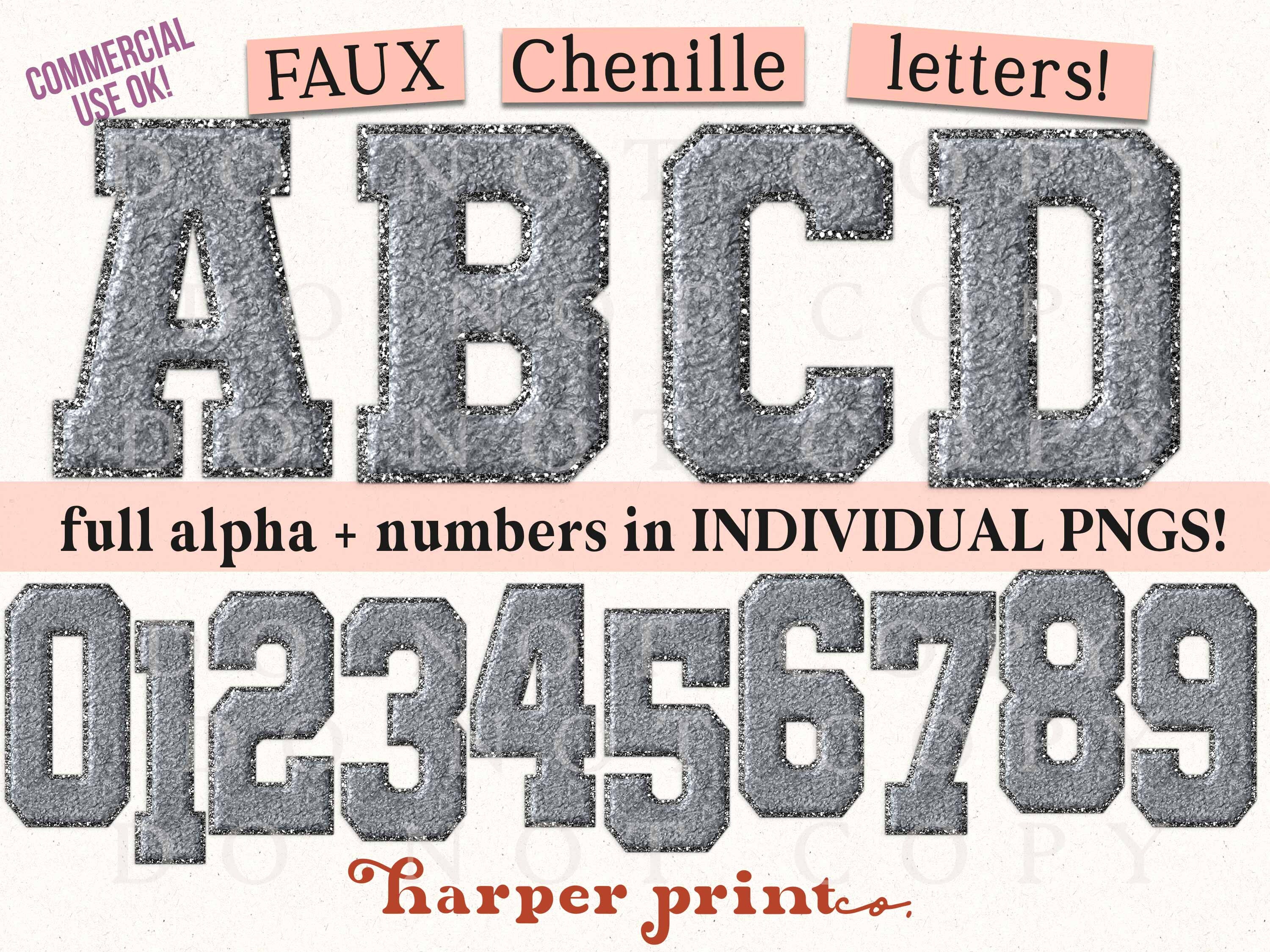 Gray Silver Faux Chenille Alphabet PNG Varsity Letters, Sublimation ...