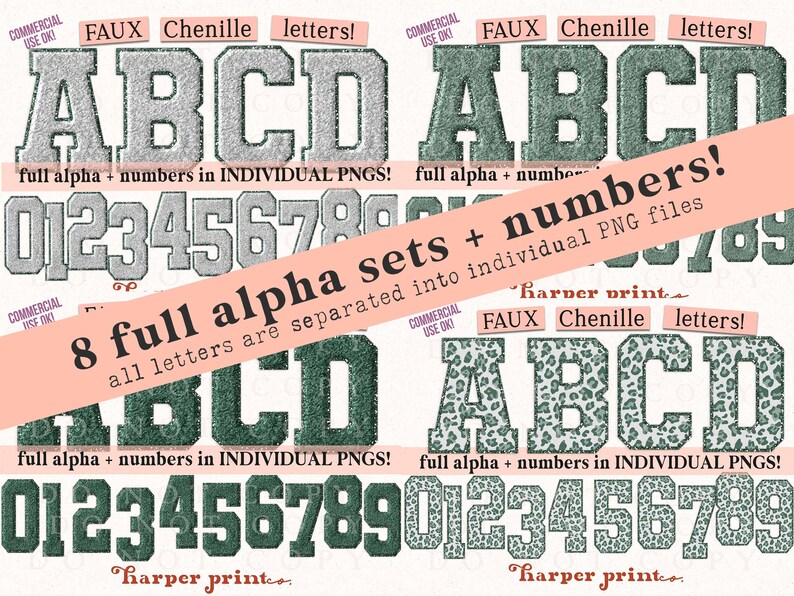 Faux Chenille Alphabet PNG Varsity Letters, Sublimation Designs ...