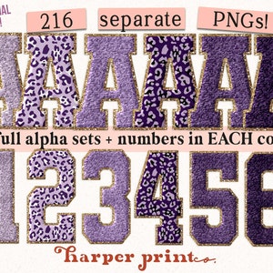 Purple and Gold Faux Chenille Alphabet PNG Varsity Letters, Sublimation ...