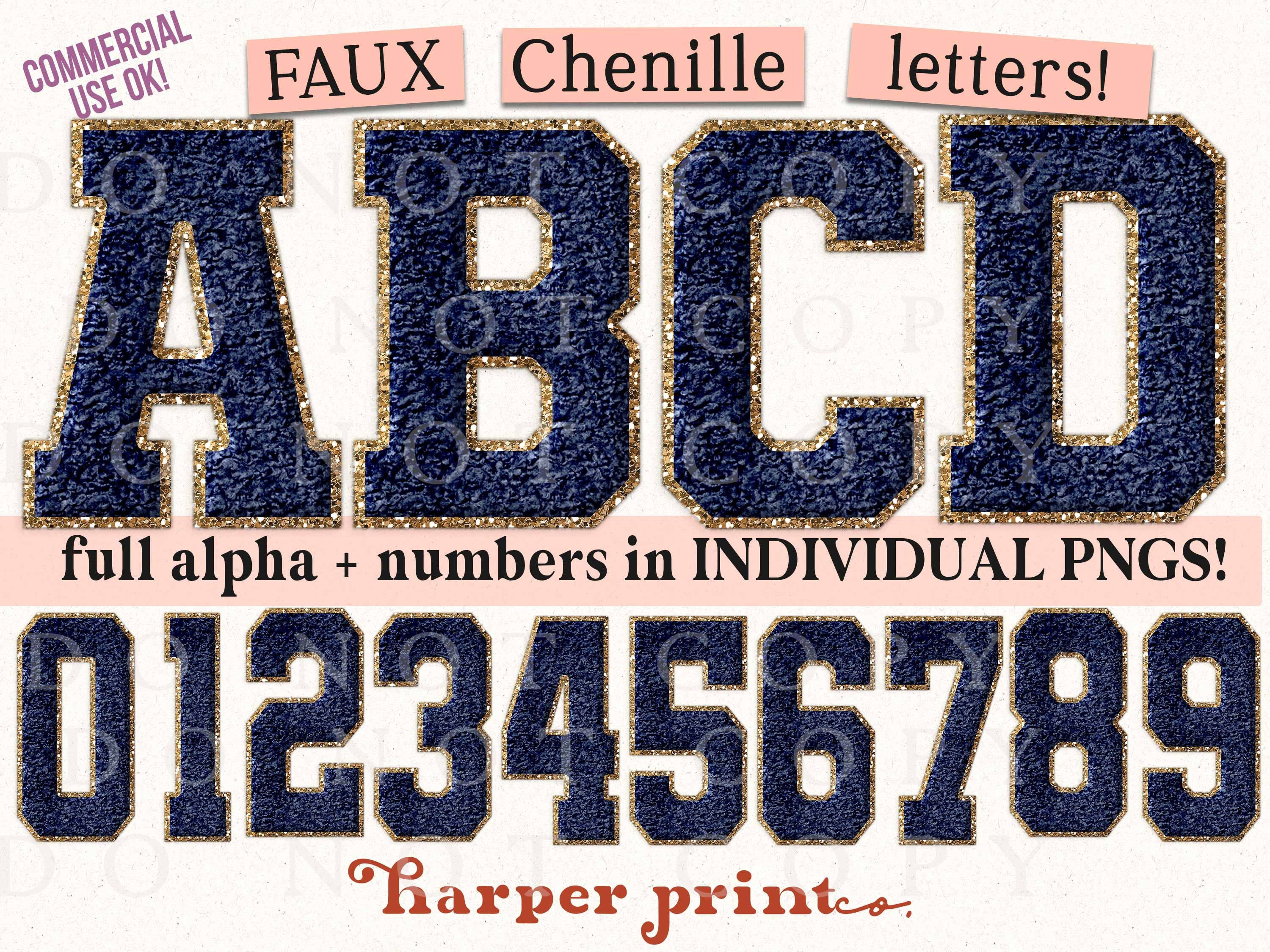 Navy Blue and Gold Chenille Alphabet PNG Varsity Letters - Etsy