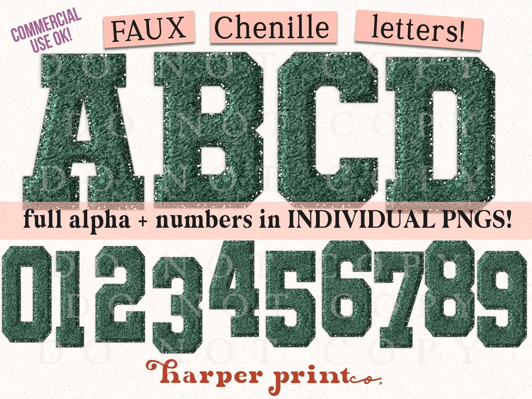 Dark Green Faux Chenille Alphabet PNG Letters, Varsity Patches ...