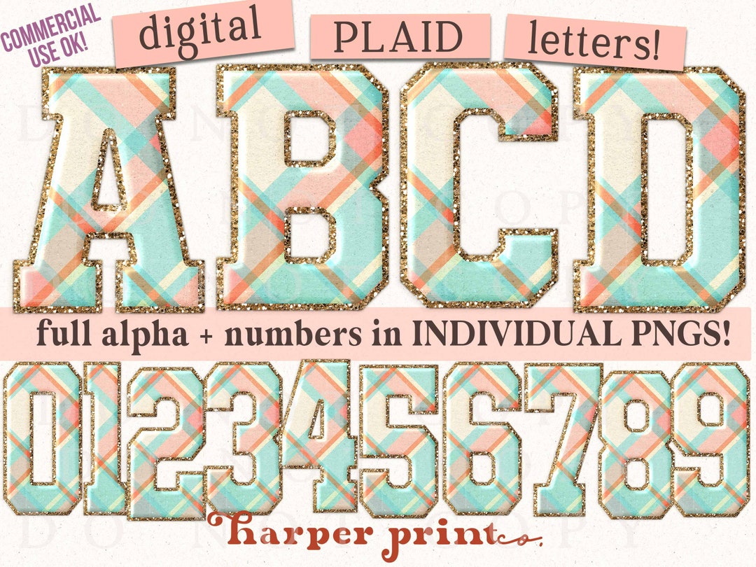Plaid Alphabet PNG Varsity Letters, Spring PNG, Pastel Clipart ...