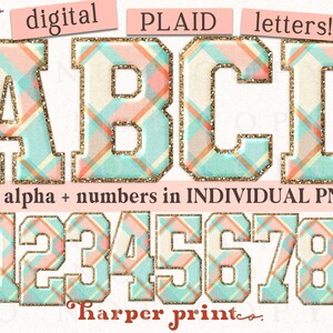 Plaid Alphabet PNG Varsity Letters, Spring PNG, Pastel Clipart ...