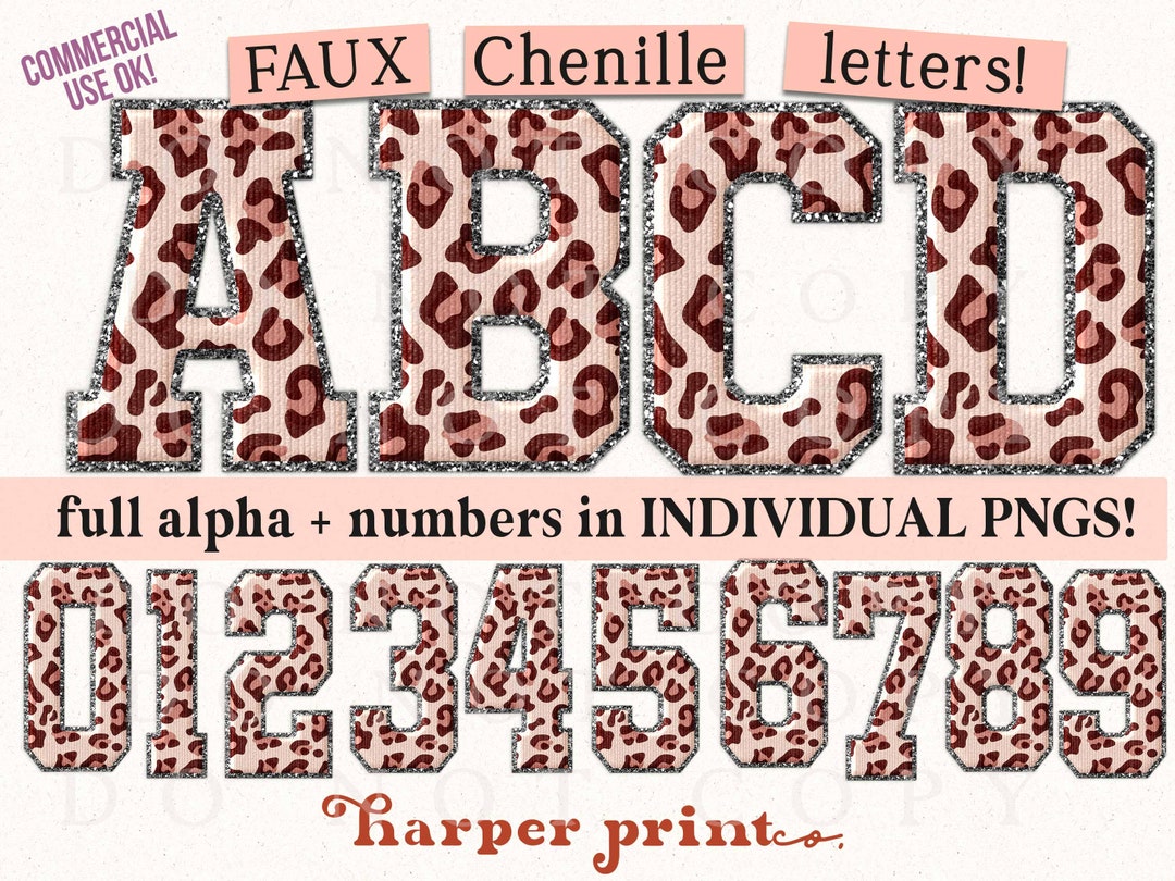 Faux Chenille Varsity Patch Letters Pink Leopard Font Alphabet PNG ...