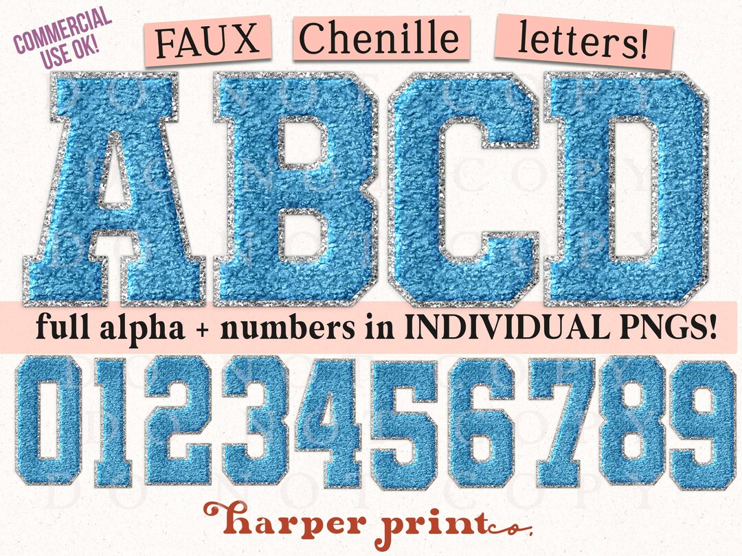 Columbia Blue and Silver Faux Chenille Alphabet PNG Varsity Letters ...