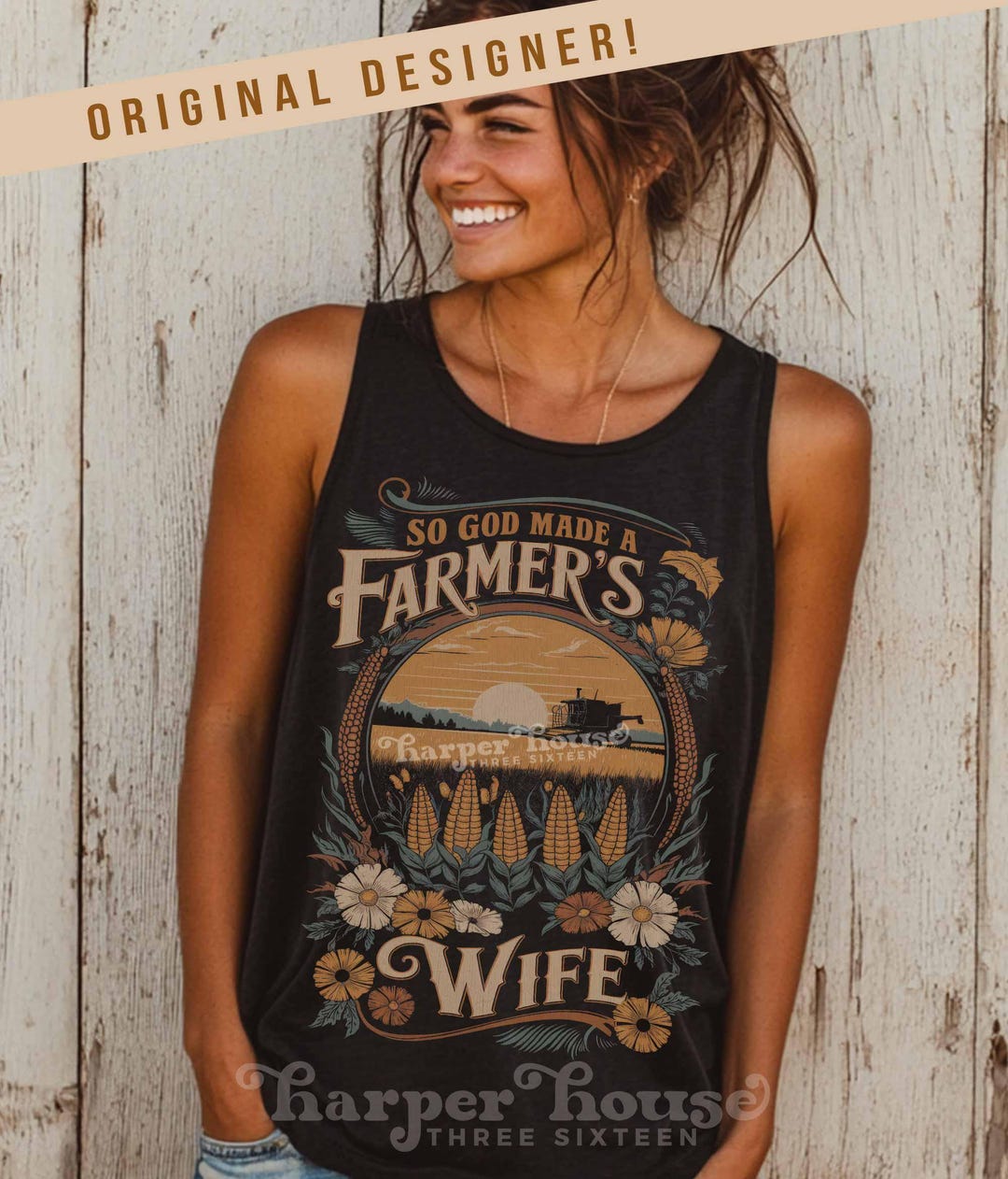 So God Made a Farmers Wife Png Vintage Farming Shirt Designs Cute Boho Floral Tractor Png ...