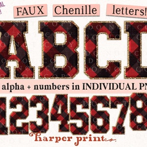 Christmas Faux Chenille Letters PNG, Buffalo Plaid Letters, Sublimation ...