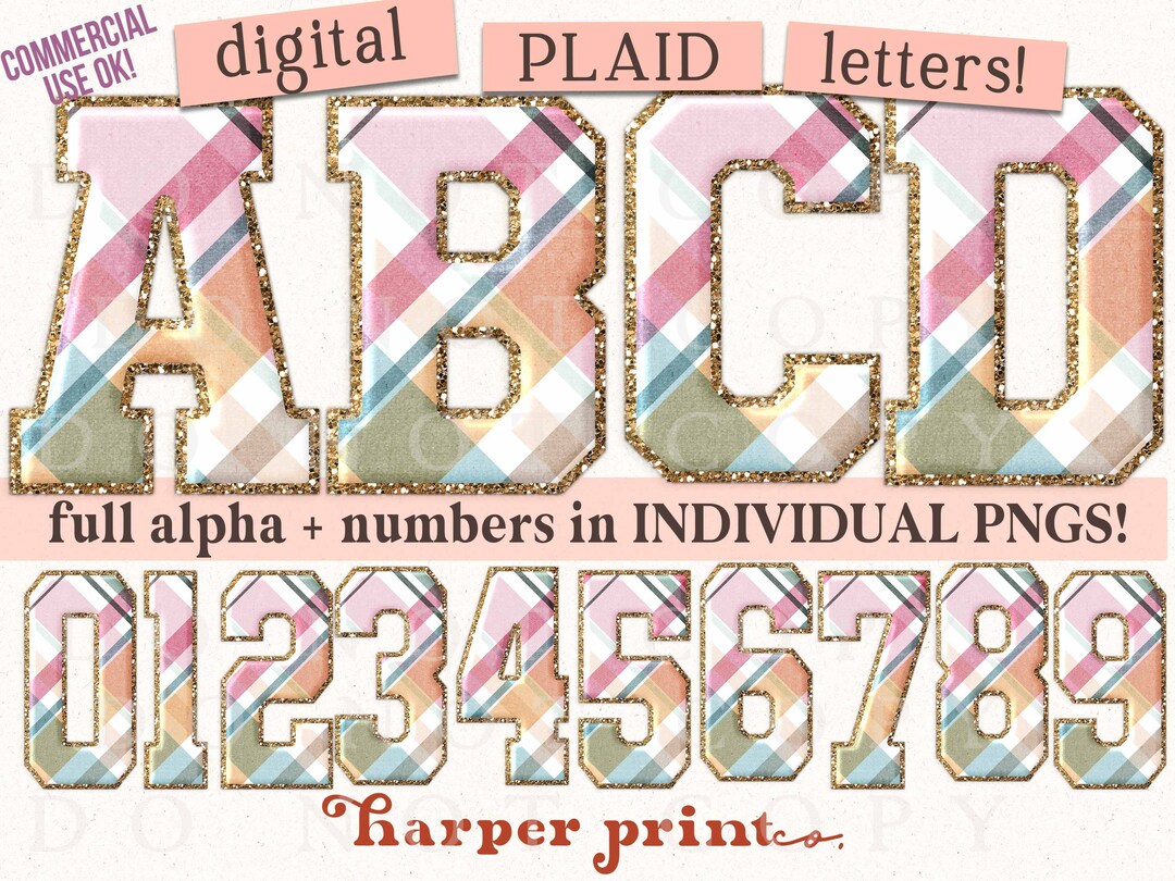 Plaid Alphabet PNG Varsity Letters, Spring PNG, Pastel Clipart ...