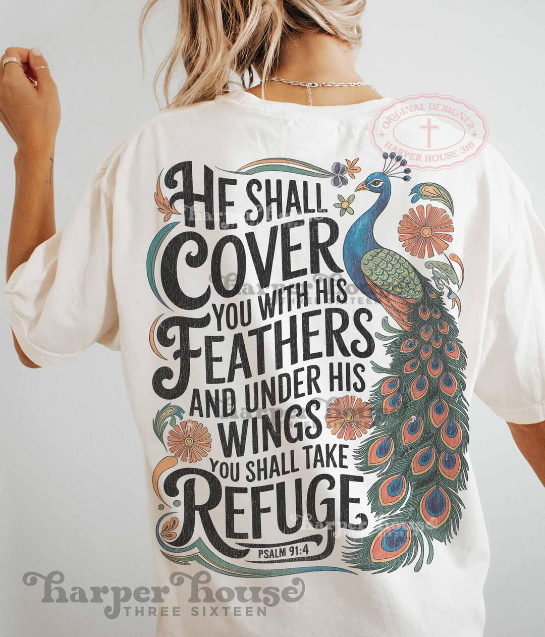 Bible Verse PNG Psalm 91:4 Trending Summer Tshirt Designs He Shall ...